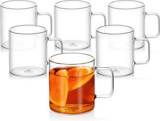 Wilmax England Wilmax | Teegläser & Kaffeegläser mit Henkel | 6er-Set | 400 ml | Gläser für Heiß- und Kaltgetränke | Kaffeebecher | Glühweingläser | Saftgläser | Was