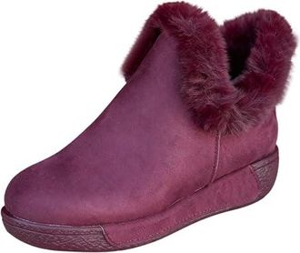 Generic Bottes dhiver chaudes avec doublure en fourrure pelucheuse - Talon plat et bout rond - Chaussures d&eacute;contract&eacute;es en daim doux - Loisirs et confortables