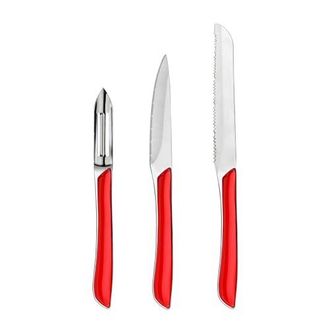 Amefa Set de 3 couteaux de cuisine - Couteau office, éplucheur et couteau petits-légumes - Eclat - Acier inoxydable 13 C, Finition Brillante - Rouge