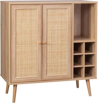 Sweeek Sweeek - Buffet range bouteilles portes en cannage et décor bois avec casiers. buffet haut. vaisselier. 83cm