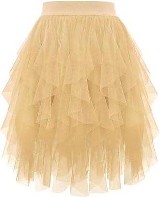 Generic Jupes en tulle pour femme - Jupe midi - Jupe trap&egrave;ze - Taille haute &eacute;lastique - Cadeau dHalloween, beige, XL