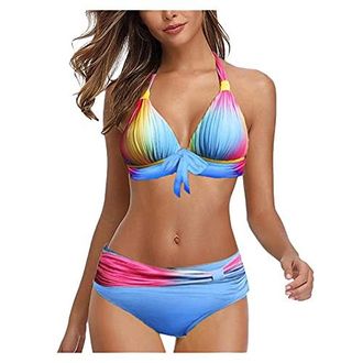 Generic Ensemble de bikini pour femme - Maillot de bain 2 pi&egrave;ces push-up - Taille haute - Deux pi&egrave;ces - Rembourr&eacute; - Bas de bikini de vacances, Rouge, 3XL