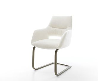 DELIFE Freischwinger Yago-Flex mit Armlehnen Boucl&eacute; Soft Beige Freischwinger flach Effektfinish Titan Taschenfederkern, Esszimmerst&uuml;hle