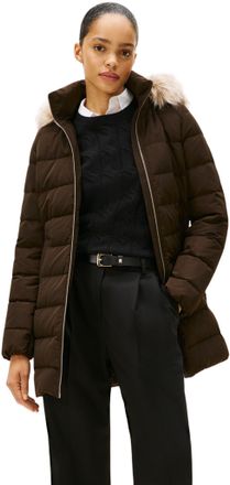 Tommy Hilfiger Damen Daunenmantel Down Slim mit Fellbesatz, Braun (Dark Coffee), XXL