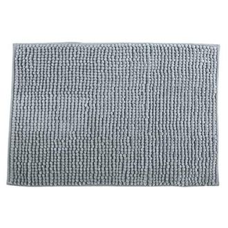 MSV Tapis de Bain Microfibre Chenille - Poils Longs Anti-dérapant - 50 x 80 cm - Gris Clair - Lavable en Machine - Boucle dAccrochage pour Séchage Rapide