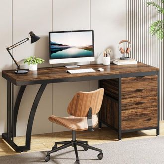 Tribesigns Tribesigns - Bureau dordinateur de 150 cm avec 3 tiroirs, bureau industriel pour pc, table d&eacute;criture avec stockage de fichiers, bureau &agrave; domicile