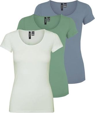Vero Moda Vmmaxi My Ss T-shirt doux à col en U pour femme, Lot de 3 (Granite Green, Lightest Sky, Citadel), XXL