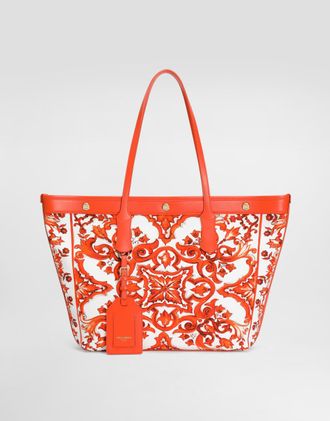 Dolce & Gabbana Atene Shopping Bag In Majolica-print Canvas - Frau Shopper Multicolor Onesize
