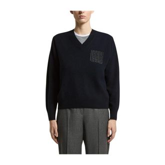 PESERICO Pull en Laine- Soie et Cachemire - Femme - Pulls - Bleu - Taille: 44 FR