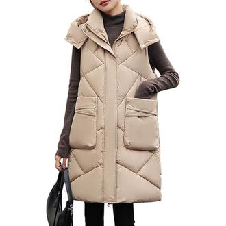 Generic Gilets pour femmes, mode d&eacute;contract&eacute;e, doudounes matelass&eacute;es sans manches, vestes dhiver zipp&eacute;es, v&ecirc;tements dext&eacute;rieur dautomne, kaki, XX Large