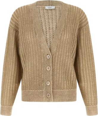 PESERICO Femme, Pulls, Beige, Taille: 42 FR Cardigan Gaufre Lam&eacute;