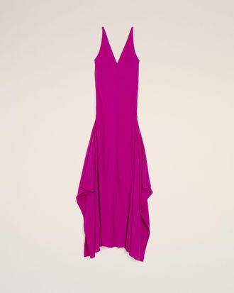 Ami Ami Paris - Robe longue violette &agrave; godets en soie m&eacute;lang&eacute;e Fuchsia - Taille : 34 - pour Femme