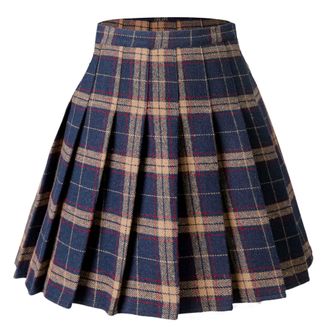 Hoerev Frauen Mädchen vielseitig Plaid gezauter Rock mit Shorts für kaltes Wetter,Navygitter,EU 40