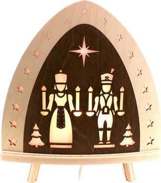 Weigla Dekoleuchte original Erzgebirge I Motiv Engel & Bergmann I 1 LED Lampe I 0,8 W, E14 I Weihnachtsdeko innen I Weihnachtsbeleuchtung aus Holz I Fensterd