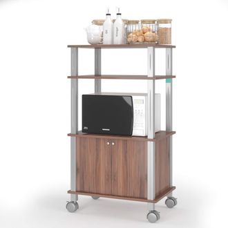 Giantex Servierwagen mit Rollen, Mikrowelle, Küchenwagen mit 4 Rädern und 2 Bremsen, Aufbewahrungsregal mit 3 Ebenen und Schranktüren, 60 x 40 x 98 cm (Kaffee