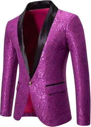 Generic Veste de smoking cachemire &agrave; 1 bouton pour homme, coupe classique, jacquard, sport, cachemire, blazer de mariage pour homme, violet, XXL
