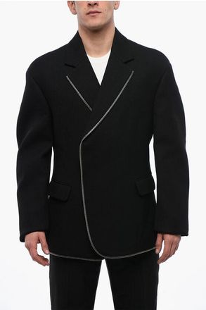 Off-white Wool Blazer ZIP AROUND With Classic Lapel size 52