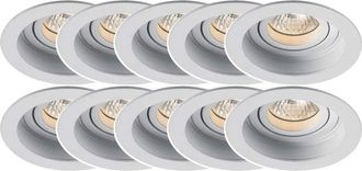 Lampenlux LED Einbaustrahler GU10 rund ultra flach Deckeneinbaustrahler Spot dimmbar schwenkbar Warmwei&szlig; 3000K IP20 230V R&uuml;ckversetzt (Wei&szlig;/Wei&szlig;, 10er Set)