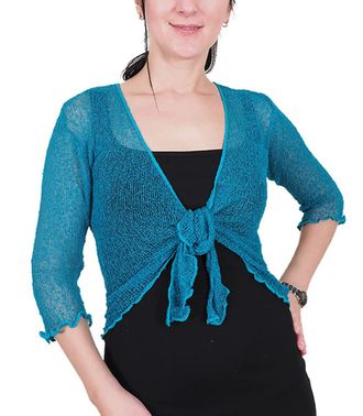 Mimosa Damen gehäkelter Bolero offener Cardigan Glitzer oder einfarbige super Dehnbare Spitzen-Fischnetz-Strickjacke Normal und Übergröße