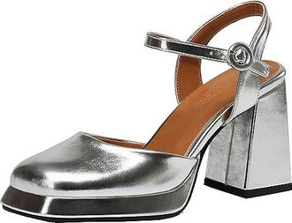 SJJH Sandales sexy à talons hauts pour femme avec couleur métallique et plateau épais, argenté, 40 EU