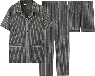 Generic TDEOK Pyjama long pour hommes : ensemble de pyjama deux pi&egrave;ces en coton &agrave; manches longues imprim&eacute; &agrave; rayures pyjamas hommes avec boutons v&ecirc;tements de n