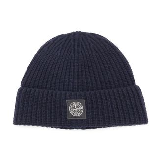 Stone Island Logo Patch Ribbed Beanie - - Accessories - Herren - Blau - ONE SIZE