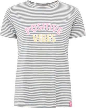 Zwillingsherz T-Shirt Positive Vibes gestickter Statement Schriftzug, Rundhals