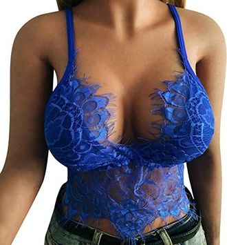 Generic Brassi&egrave;re &agrave; bretelles festonn&eacute;es en dentelle florale ajour&eacute;e dans le dos 2026 pour femme, bleu, L