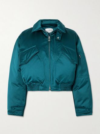 Victoria Beckham Bomberjacke Aus Satin Aus Einer Baumwollmischung Mit Daunenf&uuml;llung - Blau