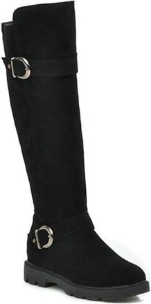 Generic Bottes d&eacute;quitation montantes pour femme avec sangle &agrave; boucle, fermeture &eacute;clair lat&eacute;rale, confortable, remorquage rond, talon compens&eacute; cach&eacute;, chaussure