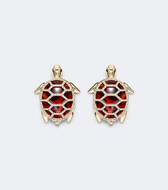 Yvonne L&eacute;on Yvonne L&eacute;on Boucles doreilles Tortue en or 9 ct, diamants et r&eacute;sine