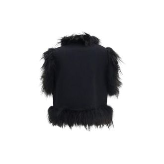 Fendi Embroidered Wool with Fur Collar Vest - Black