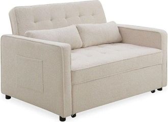 Paris Prix Canap&eacute; Convertible 2 Places Bouclette L&eacute;a 133cm Beige