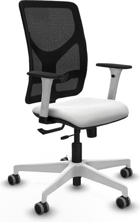 Piqueras y Crespo B&uuml;rostuhl aus wei&szlig;em Netzstoff, mit wei&szlig;en und schwarzen Armlehnen, h&ouml;henverstellbare Lendenwirbelst&uuml;tze, ausgestattet mit Syncro/Traslack und Schneid