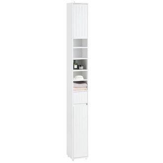SoBuy Colonne Salle de Bain 20x180x20 cm, Petit Meuble Rangement WC, Meuble Salle de Bain avec Portes, Tiroir, Étagères, Armoire Haute Gain de Place BZR160-