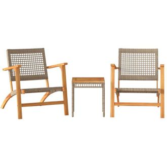 vidaXL Ensemble de bistro 3 pcs beige r&eacute;sine tress&eacute;e et bois dacacia - Vidaxl