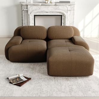 Generic Ecksofa 82 in weichem Cordstoff - Modular, Gebogene Armlehnen, ohne Montage, hochelastische Schaumstoffpolsterung - F&uuml;r Wohnzimmer, Ruhezonen, Schlafz