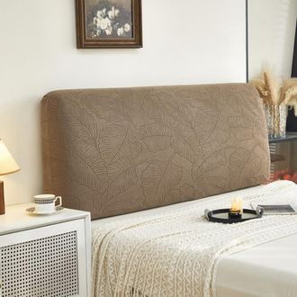 Generic Bettkopfteilbezug mit Jacquardmuster, waschbarer Antikollisions-Kopfteilbezug for die Schlafzimmerdekoration, universeller dehnbarer Staubschutz(Brown