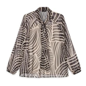 Fiorella Rubino Georgette-Bluse mit Print und Schleife - - Blouses & Shirts - Damen - Wei&szlig; - 4XL
