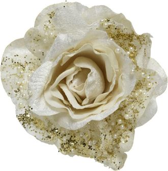 Kaemingk Wei&szlig;e Rose mit goldfarbenem Dekor, 13 x 6 cm