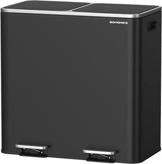 Songmics M&uuml;lleimer 2 x 40 l M&uuml;lleimer f&uuml;r die K&uuml;che, mit 15 M&uuml;llbeuteln, 2 F&auml;chern, Kunststoff-Inneneimer und Klappdeckel, luftdicht, schwarz ULTB730B80