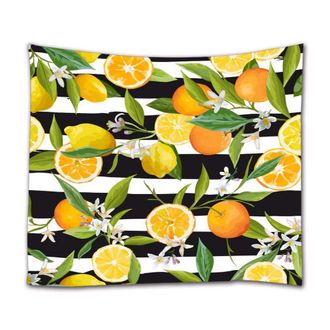 A.Monamour Wandteppich Blumen Bl&auml;tter Und Fr&uuml;chte Orange Zitrone Tropischen Muster Stoff Tapisserie Wandbehang Wanddeko Wandkunst Wandbilder Wandtuch f&uuml;r Wohnzim
