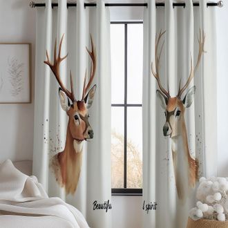 Generic Bedruckte Verdunkelungsvorhänge Aquarell Portrait Hirsch mit Ösen Blickdicht Thermo Isoliert Creme Vorhänge Privatsphäre Schützende Gardinen für Schla