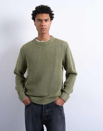 Topman Pull classique en maille - Vert d&eacute;lav&eacute;