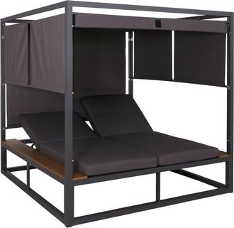 Hhg Aluminium Lounge-Gartenliege HHG 345b, xl Sonnenliege Bali-Liege Daybed, 10cm-Polster dunkelgrau Polster dunkelgrau