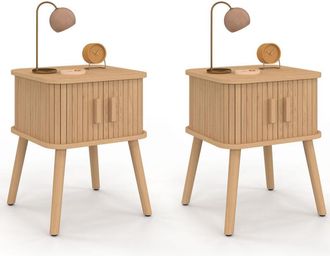 IDMarket Lot de 2 tables de chevet ROMIE effet lattes 2 portes coulissantes