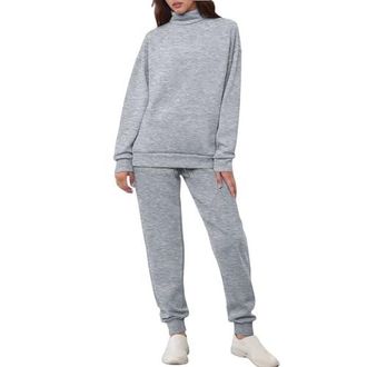 Generic Ensemble de surv&ecirc;tement pour femme musulmane - Couleur unie - Col rond - Boucle en bois - Manches longues - Pantalon large - Costume de jogging pour f