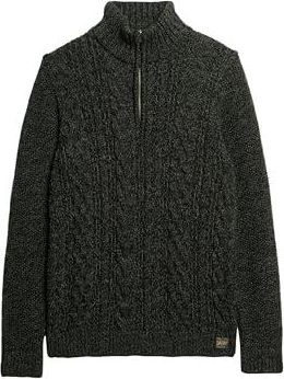 Superdry Pull Jacob à Motif torsadé avec Demi-Fermeture éclair pour Homme, Noir, torsadé, Taille L