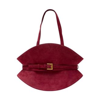 Balmain Wildleder-Schultertasche in F&auml;cherform - - Bags - Damen - Rot - ONE SIZE