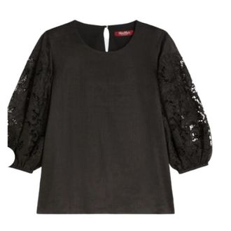 Max Mara Ramie Gauze und Broderie Anglaise T-Shirt - - Blouses & Shirts - Damen - Schwarzk - L